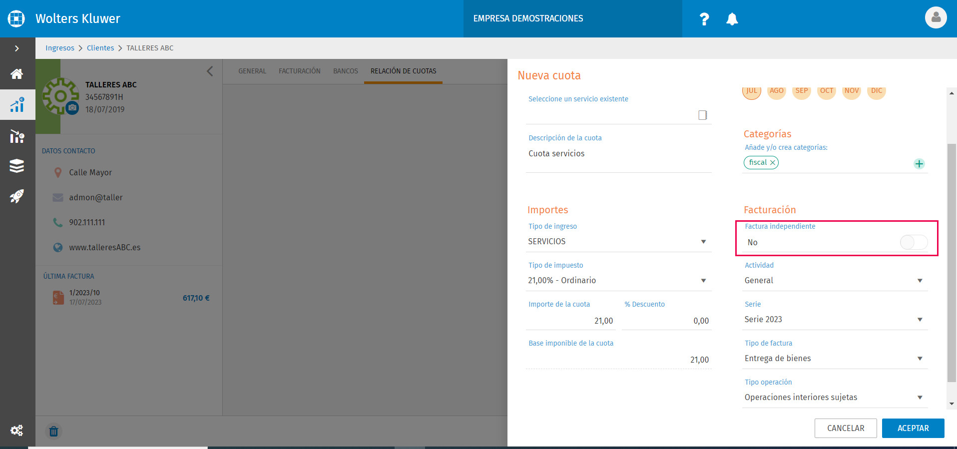 Definir las cuotas en clientes