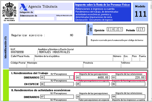 Al generar el Modelo 111 (trimestral o mensual) aparecen importes de ...