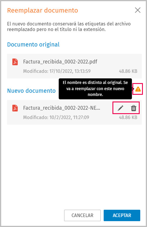 Reemplazar documento