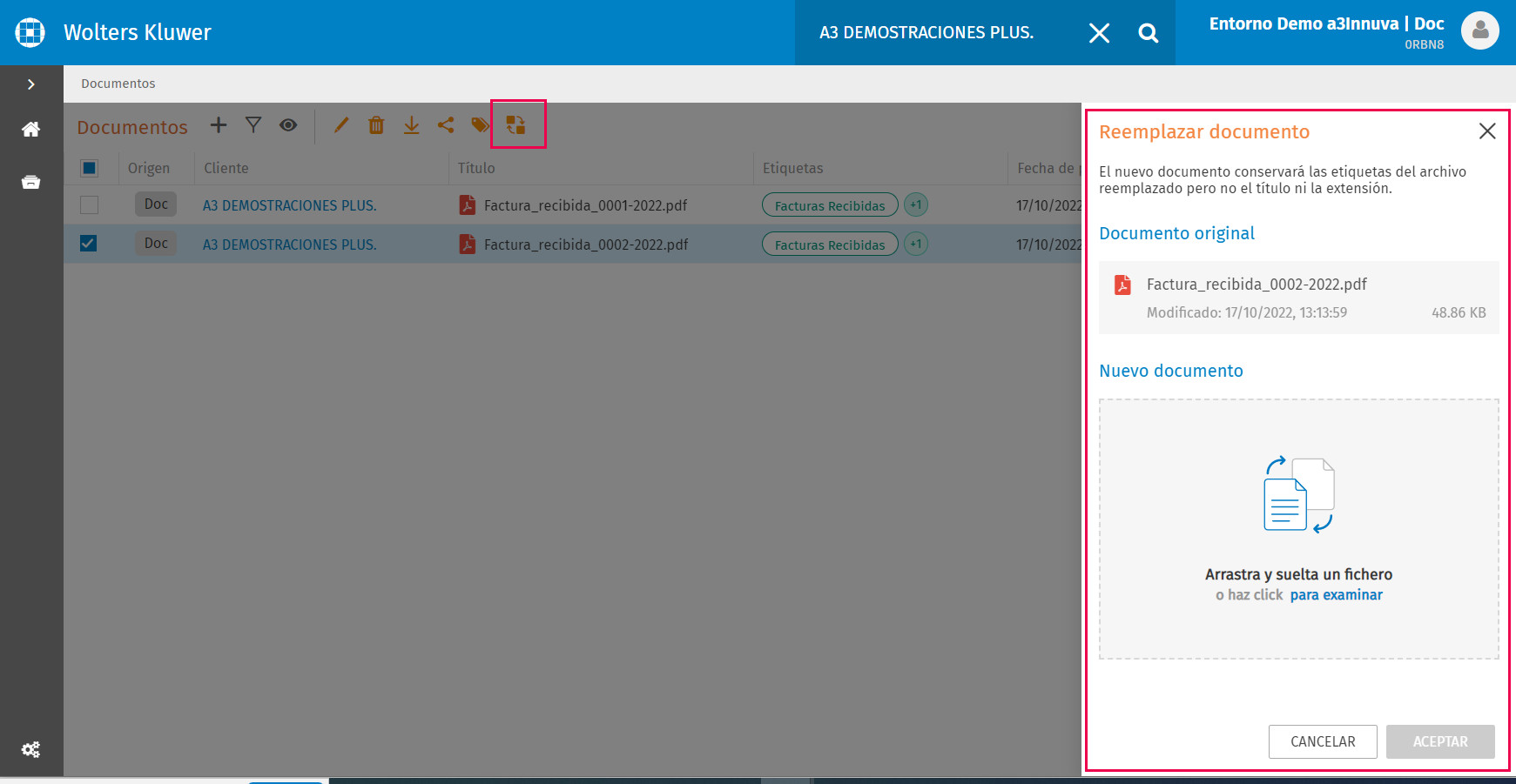 Reemplazar documento