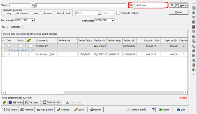 Anticipos: gestión de anticipos recibidos o entregados