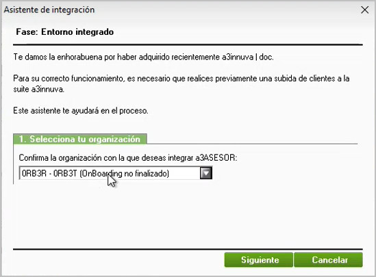 Asistente de integración de a3innuva Doc con a3asesor