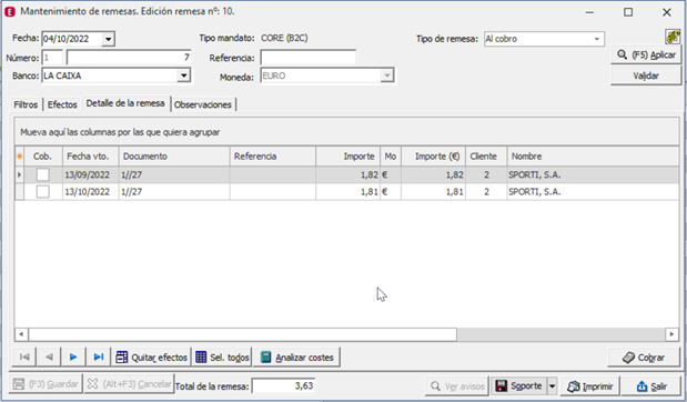 Cartera: Gestión de Remesas