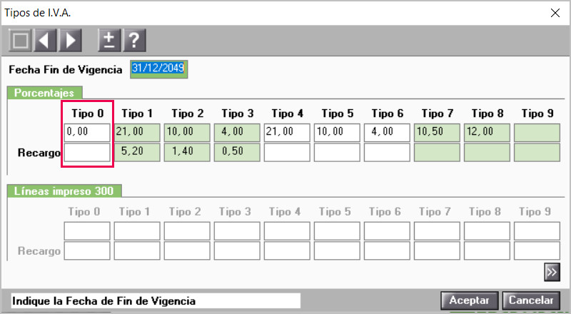 Tabla de IVA ampliada